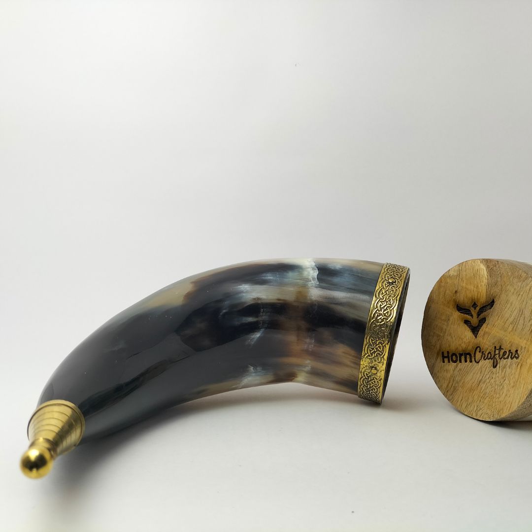 Viking Drinking Horn with Brass Rim and Tip - Horn Crafters