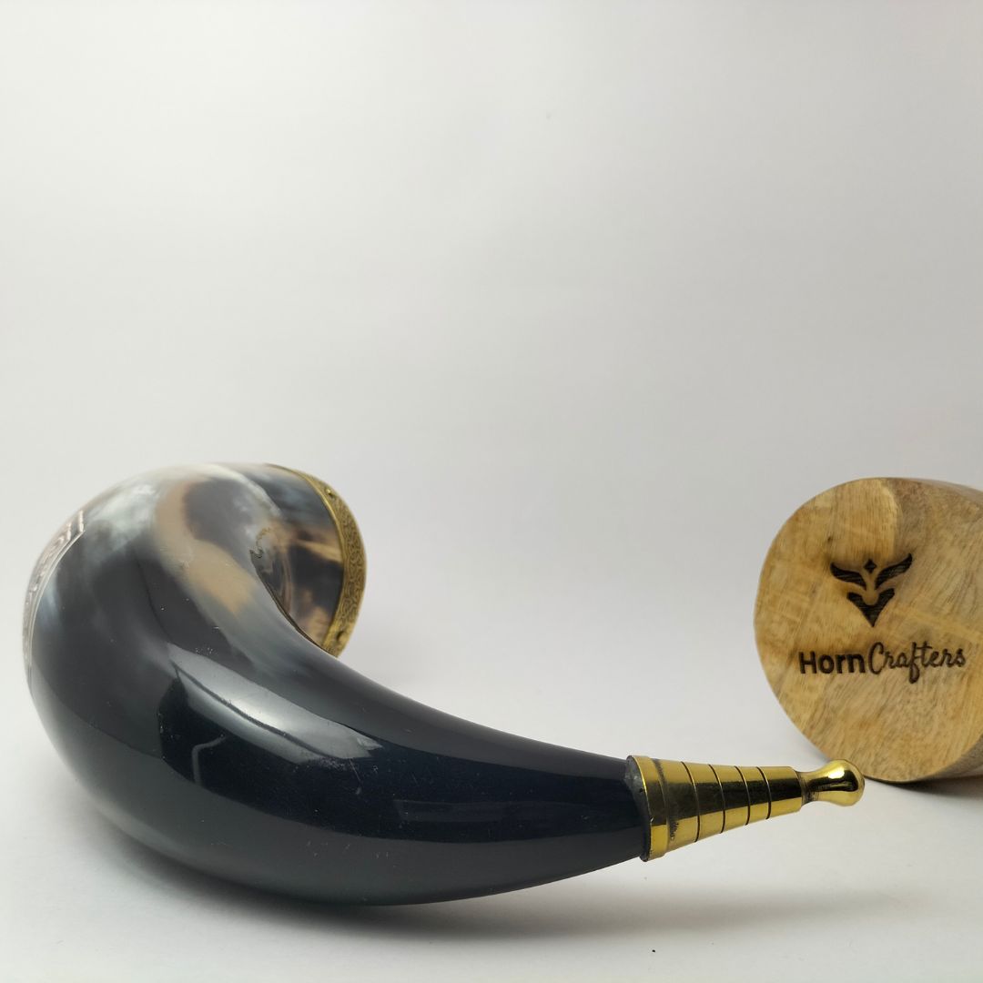 Viking Drinking Horn with Brass Rim and Tip - Horn Crafters