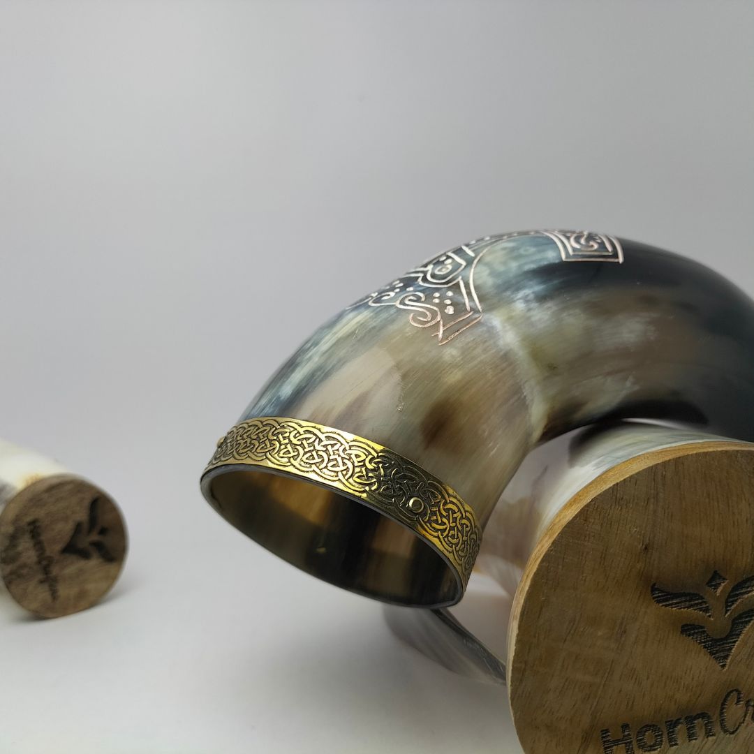 Viking Drinking Horn with Brass Rim and Tip - Horn Crafters