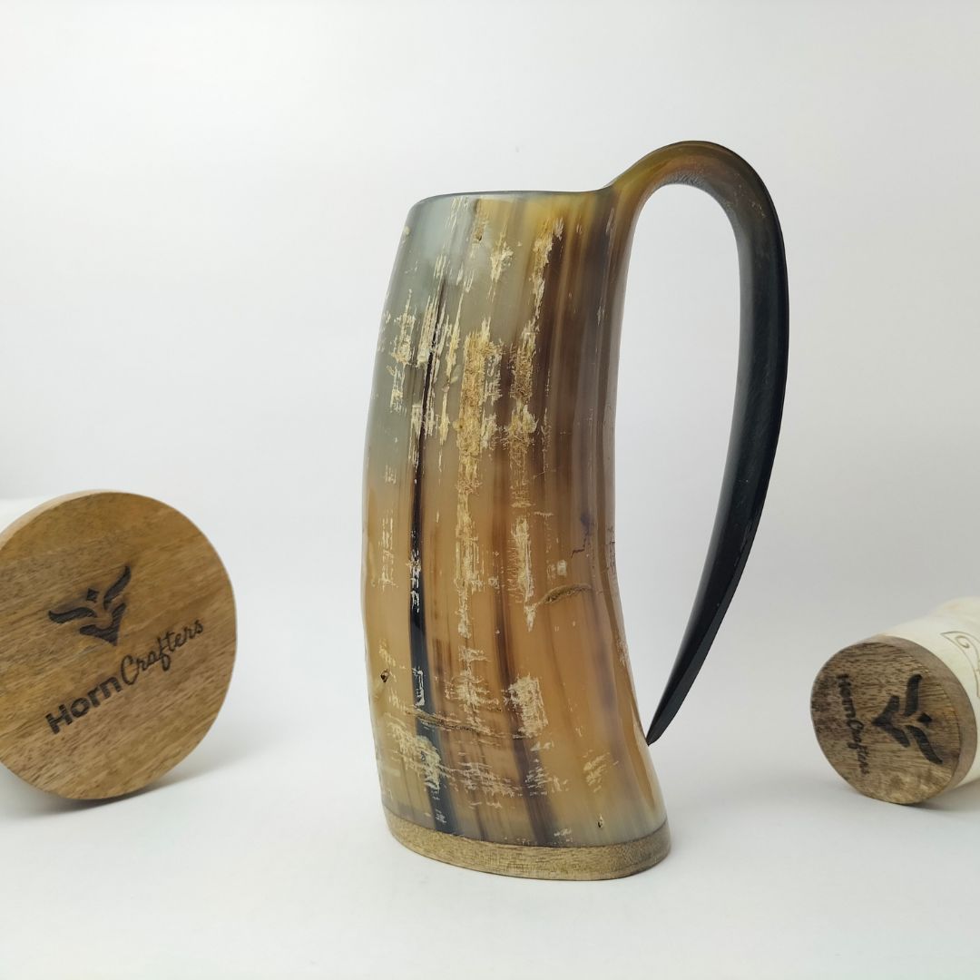 Viking Drinking Horn Mug - Natural Finish - Horn Crafters